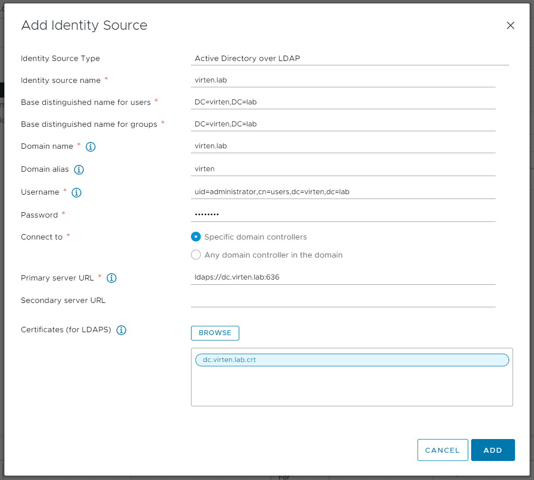 Enabling Active Directory Ldap Ldaps Authentication In Vcenter 80